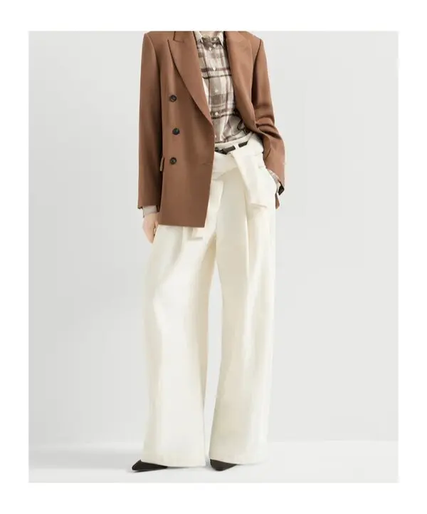 Brunello Cucinelli Dyed Cotton And Wool Wrinkled Denim Five-pocket Baggy Trousers With Monili - Panama