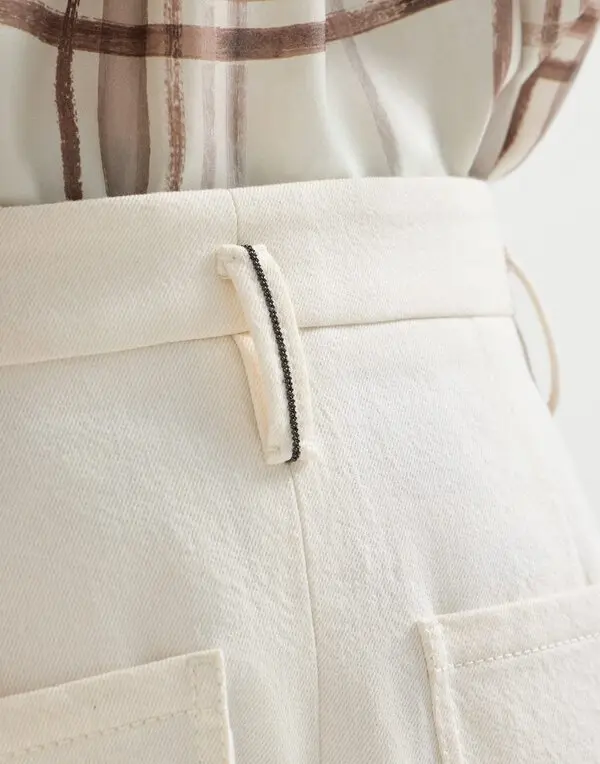 Brunello Cucinelli Dyed Cotton And Wool Wrinkled Denim Five-pocket Baggy Trousers With Monili - Panama