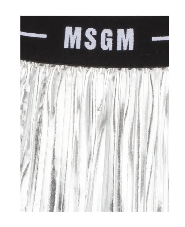 MSGM Metallic Pleated Skirt With Logo Waistband