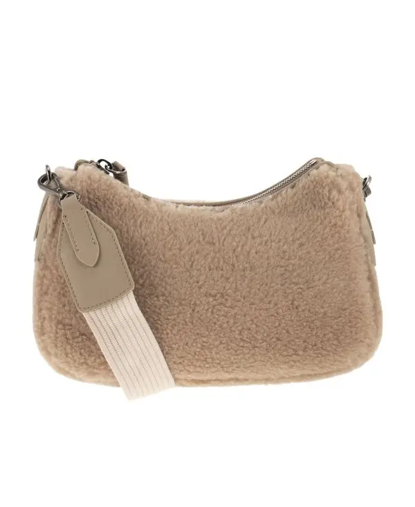 Brunello Cucinelli Chain-detail Shearling Crossbody Bag - Nude