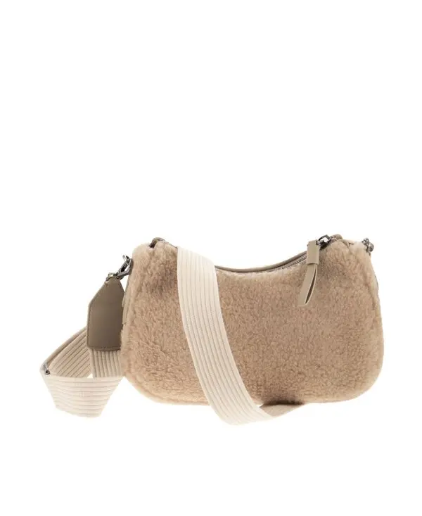 Brunello Cucinelli Shearling Crossbody Bag With Chain Detail