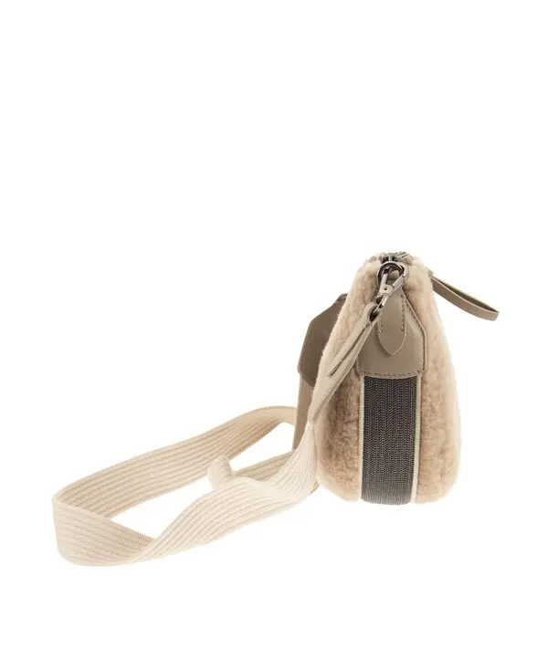 Brunello Cucinelli Shearling Crossbody Bag With Chain Detail
