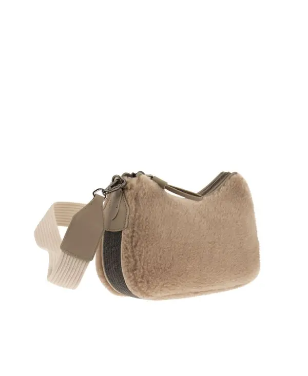 Brunello Cucinelli Shearling Crossbody Bag With Chain Detail