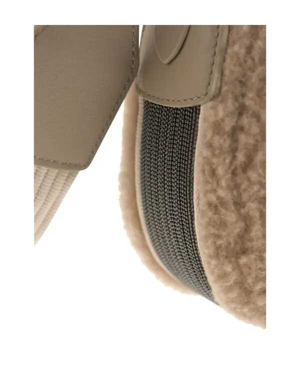 Brunello Cucinelli Shearling Crossbody Bag With Chain Detail