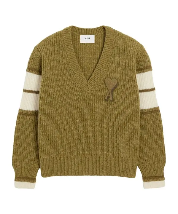 AMI Paris De Coeur Logo Patch College Jumper - Green