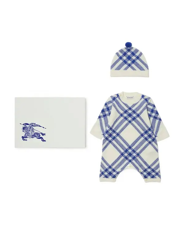 Burberry Checked Ribbed-knit Babygrow Set - White