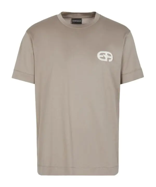 Emporio Armani Logo Embroidered Crewneck T-shirt - Light Brown