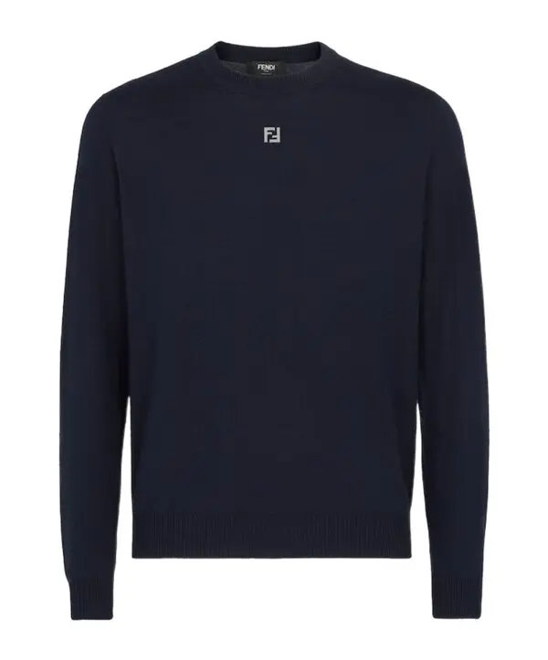 Fendi Logo Plaque Crewneck Knitted Jumper - Navy Blue