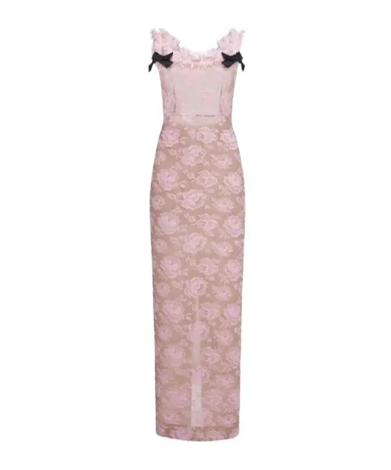 Alessandra Rich Ruffled Lace Evening Dress - Pink