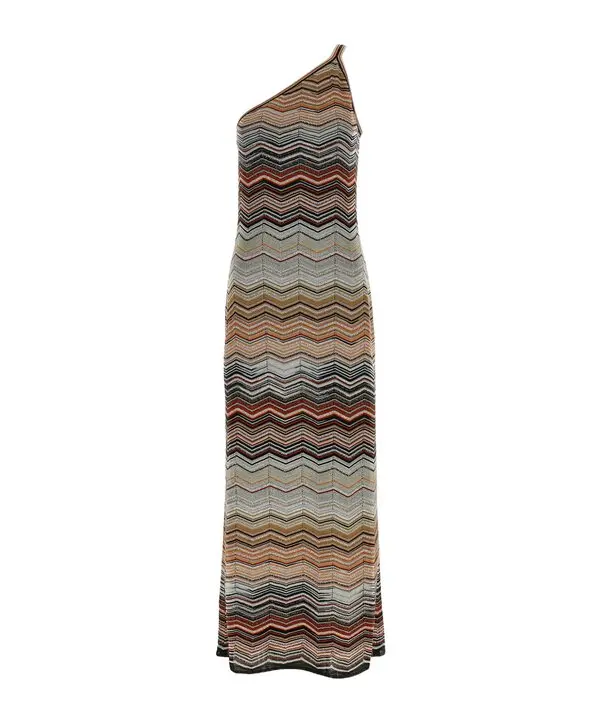 Missoni Chevron Pattern Long One-shoulder Dress