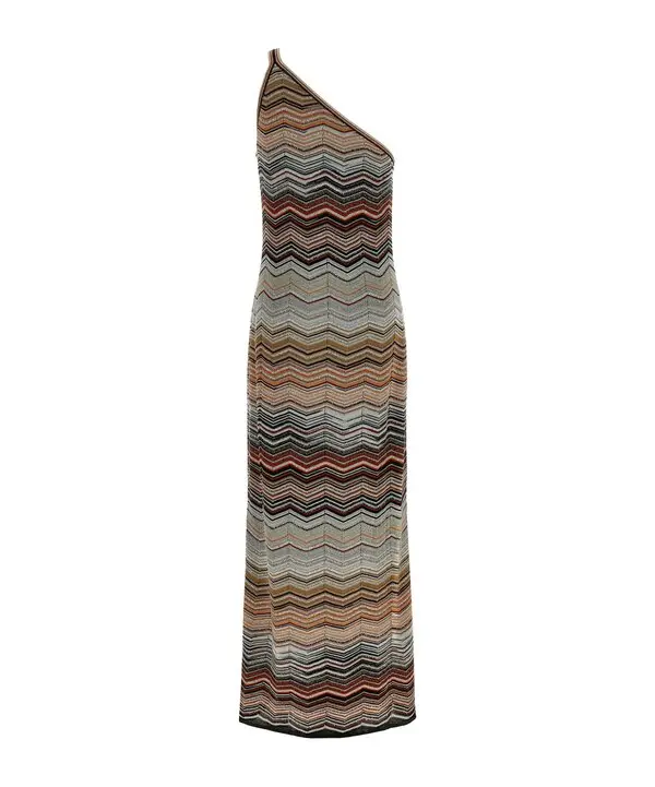 Missoni Chevron Pattern Long One-shoulder Dress
