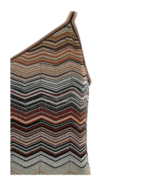 Missoni Chevron Pattern Long One-shoulder Dress