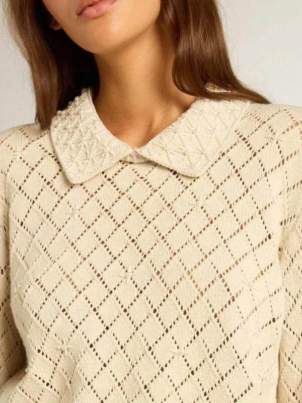 GOLDEN GOOSE Pearl Embellished Knit Top