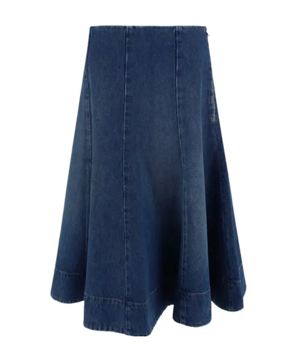 Khaite The Lennox Low-rise Denim A-line Skirt