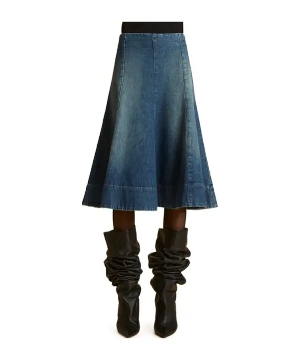 Khaite The Lennox Low-rise Denim A-line Skirt