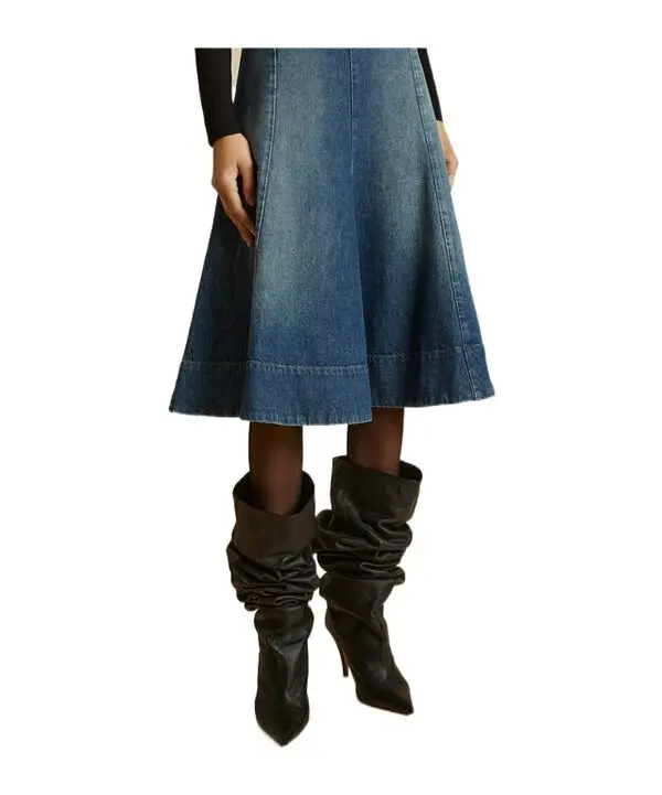 Khaite The Lennox Low-rise Denim A-line Skirt