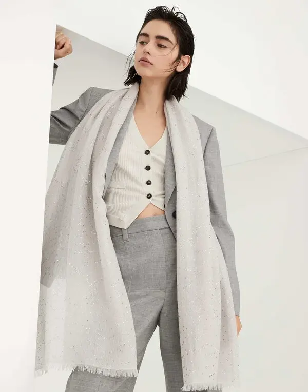 Brunello Cucinelli Glitter Embellished Frayed-edge Scarf