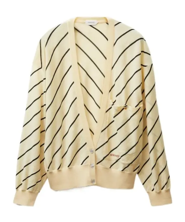 Versace Diagonal Stripe V-neck Cardigan - Yellow
