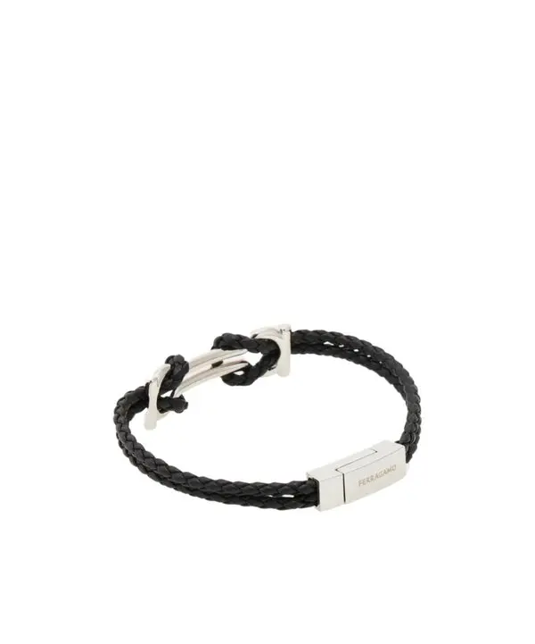 FERRAGAMO Double Gancini Braided Leather Bracelet