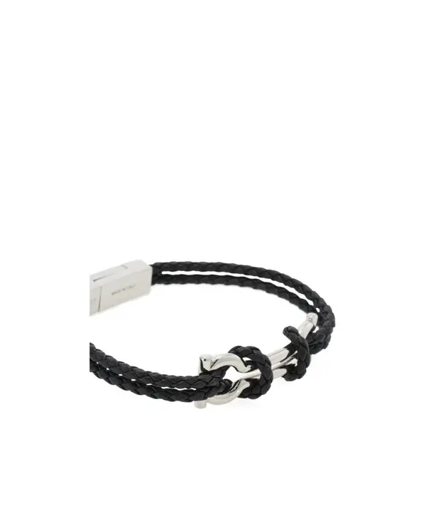 FERRAGAMO Double Gancini Braided Leather Bracelet