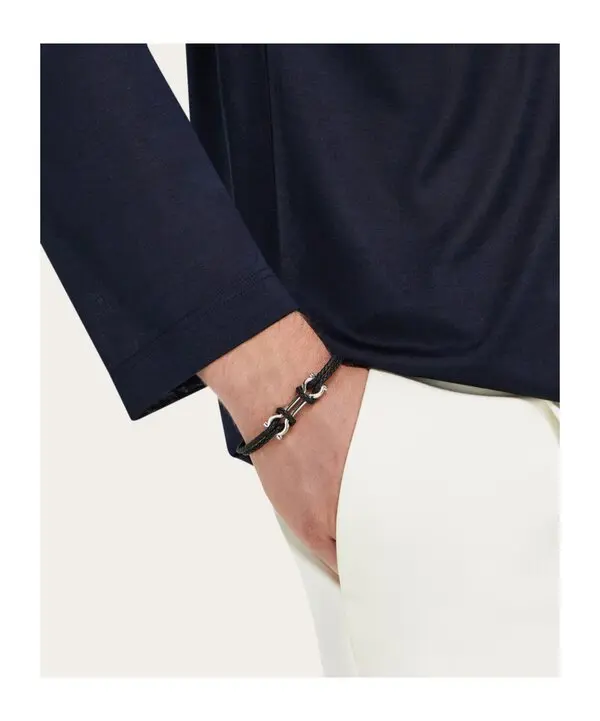 FERRAGAMO Double Gancini Braided Leather Bracelet