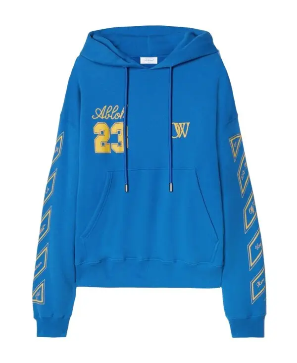 Off-White Logo Printed Drawstring Hoodie - Blue