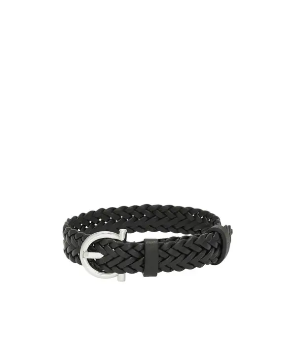 FERRAGAMO Braided Leather Bracelet With Gancini Clasp - Black