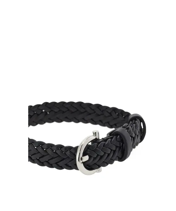 FERRAGAMO Braided Leather Bracelet With Gancini Clasp