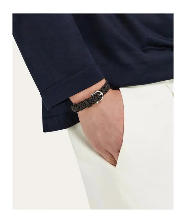 FERRAGAMO Braided Leather Bracelet With Gancini Clasp