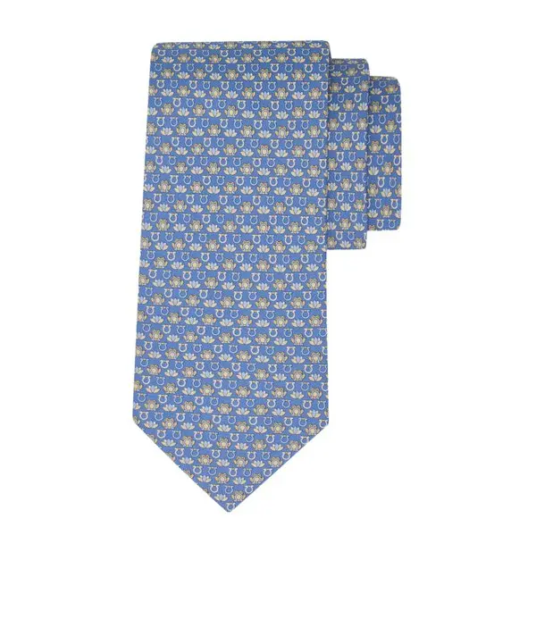 FERRAGAMO Frog Print Silk Neck Tie - Sky-blue