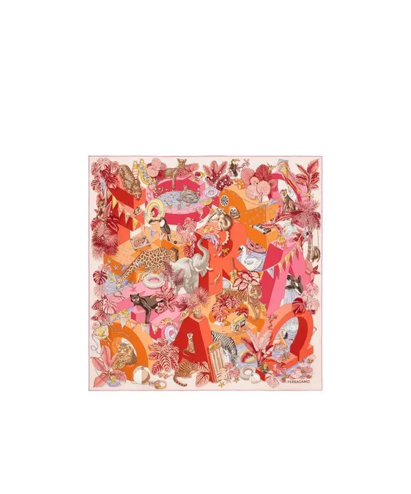 FERRAGAMO Jungle Party Print Silk Scarf - Pink
