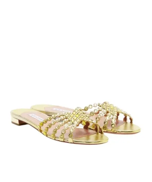 AQUAZZURA Tequila Embellished Leather Sandals - Nude