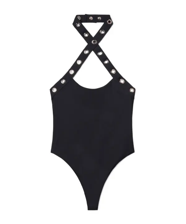Off-White Eyelet-embellished Halterneck Swimsuit