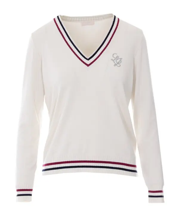 Liu Jo Logo Embellished V-neck Jumper - White
