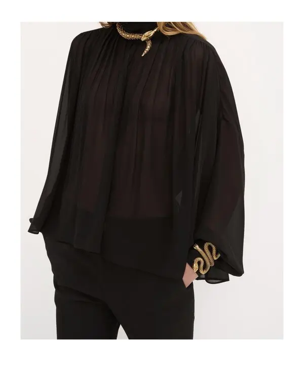Chloé Silk Georgette Pleated Lace Shirt