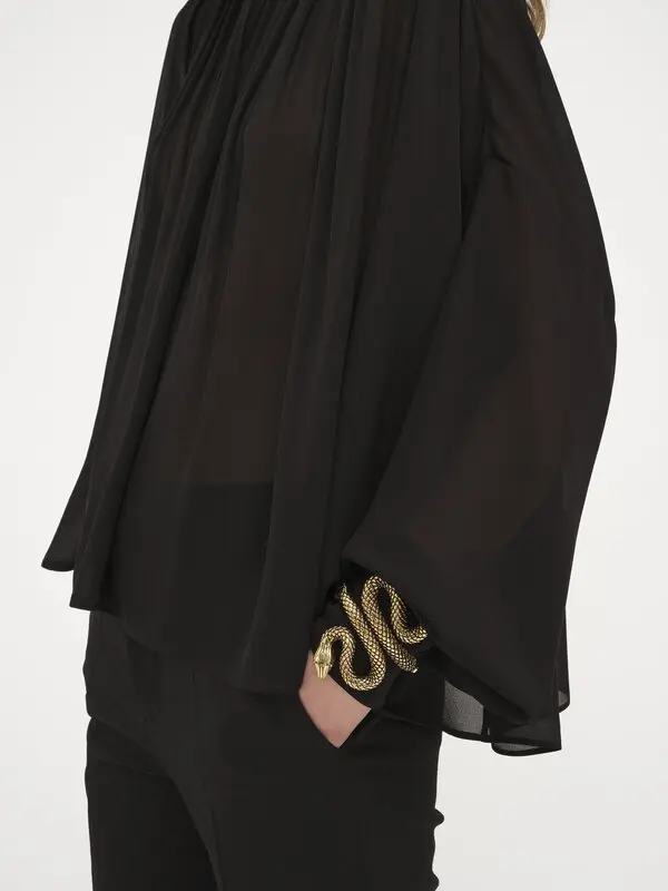 Chloé Silk Georgette Pleated Lace Shirt