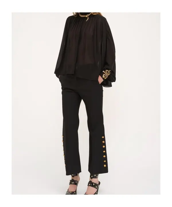 Chloé Silk Georgette Pleated Lace Shirt