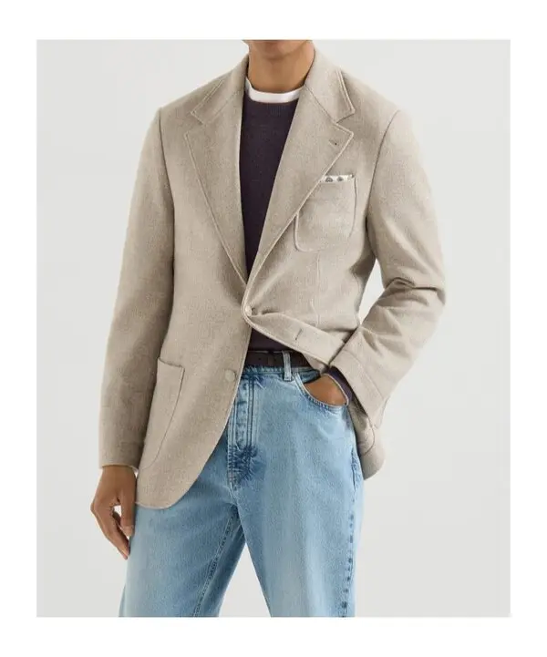 Brunello Cucinelli Cashmere-panama Deconstructed Blazer With Patch Pockets And Metal Buttons