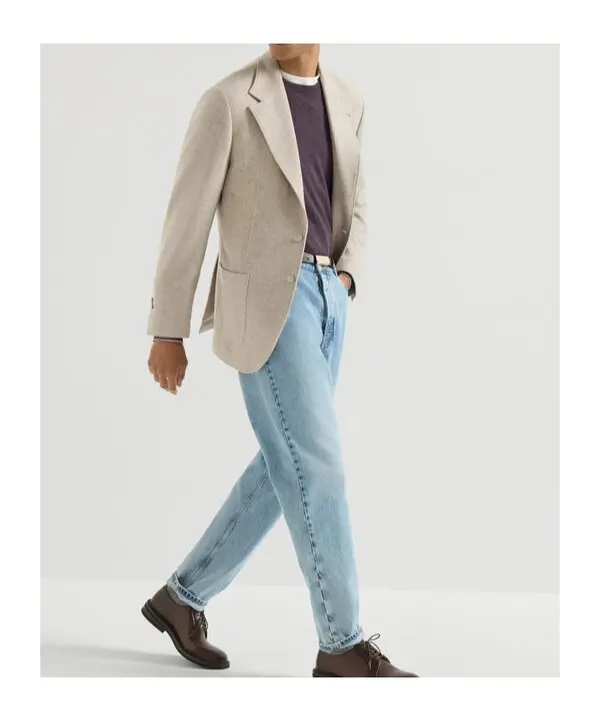 Brunello Cucinelli Cashmere-panama Deconstructed Blazer With Patch Pockets And Metal Buttons