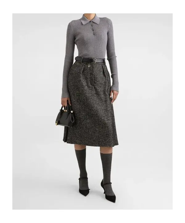 Dolce & Gabbana Pleated Herringbone Midi Skirt