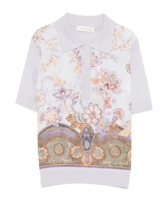 Zimmermann Luna Floral Print Jersey Polo