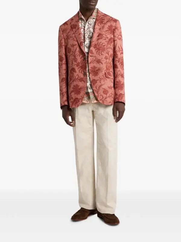Etro Single-breasted Wool-blend Jacket With Floral Motif