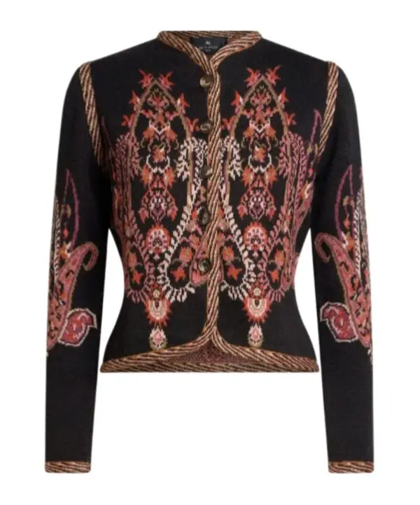 Etro Wool-blend Jacquard Cropped Cardigan With Paisley Motif - Black