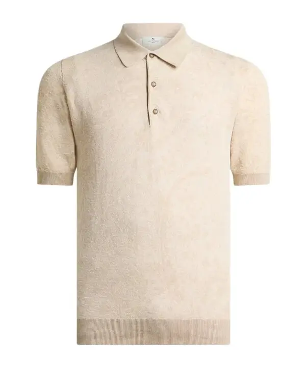 Etro Knit Cotton Polo Shirt With Floral Paisley Motif - Nude