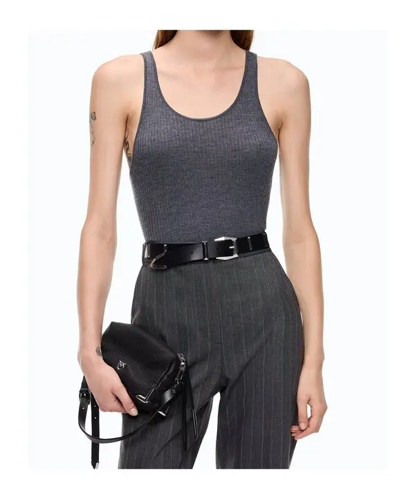 Pinko Ribbed-knit Logo-patch Tank Top
