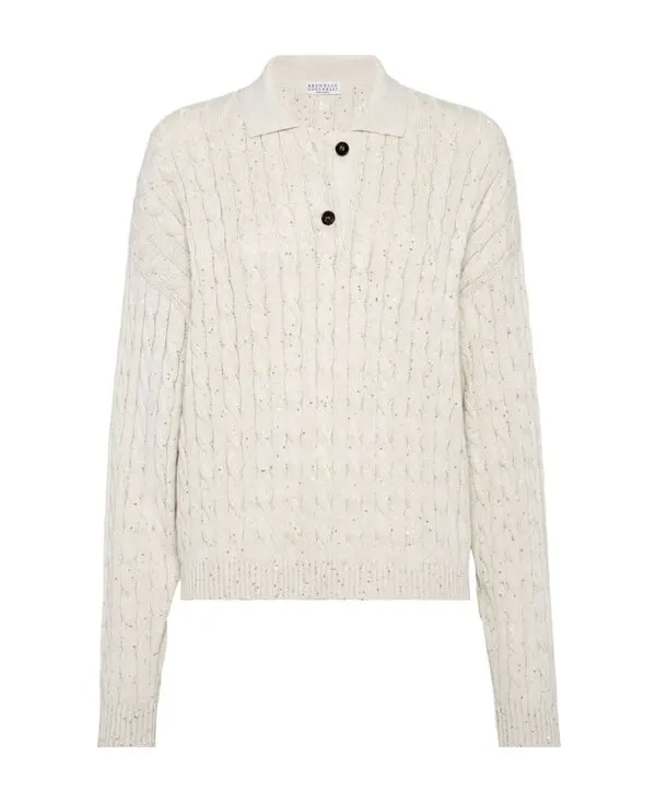 Brunello Cucinelli Sequin-embellished Straight Hem Jumper - White