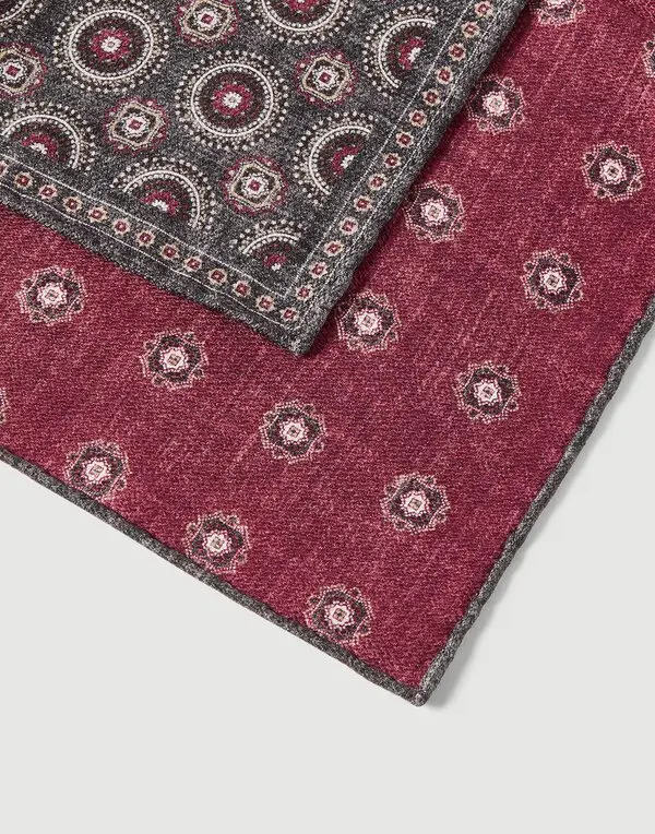 Brunello Cucinelli Silk Pocket Square With Medallion Design