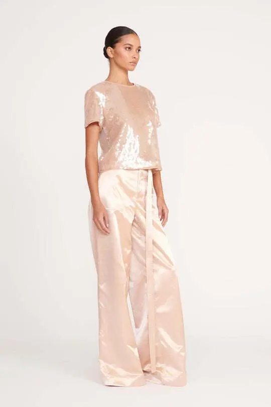 Staud Belted Satin-finish Palazzo Pants