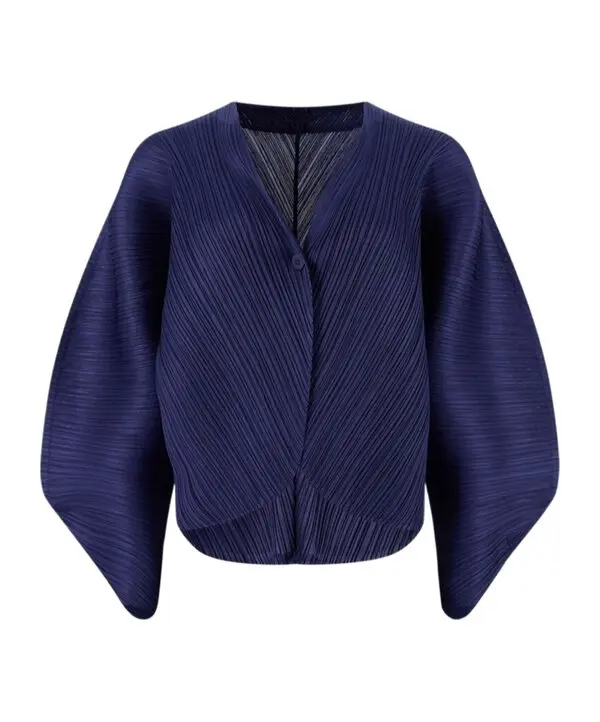 Issey Miyake Crêpe-gauze Pleated Cardigan - Blue