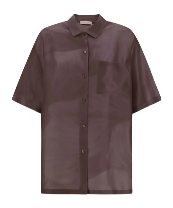 Herno Resort Shirt In Pure Silk With Floral Print - Dark Chocolate